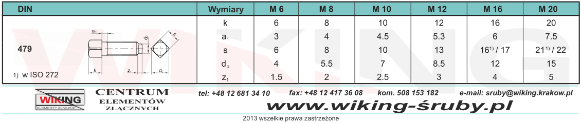 śruby dociskowe z łbem kwadratowym z czopem płaskim DIN 479 | Sklep Wiking Kraków